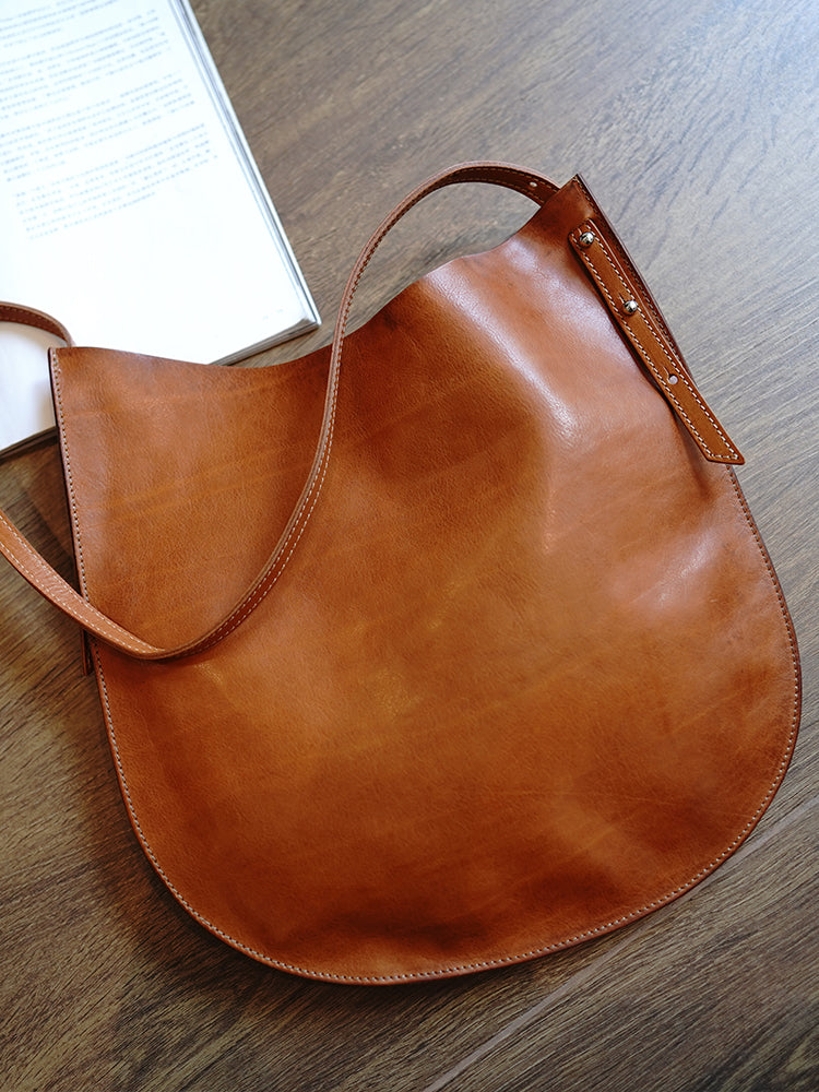 Minimalist Genuine Leather Hobo Bag Shouler Bag Brown – iLeatherhandbag