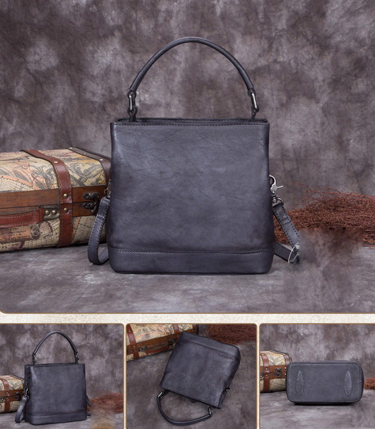Rustic Leather Bucket Bag With Zipper – iLeatherhandbag