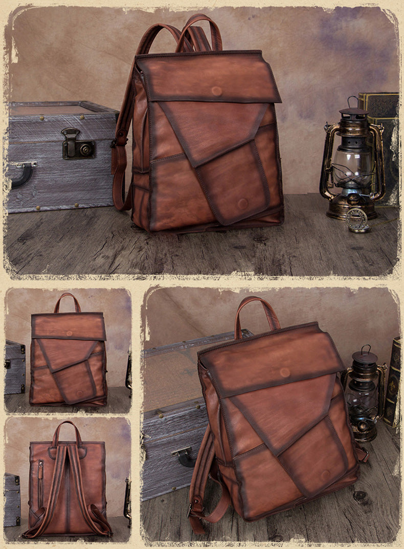 Genuine Leather Geometric Backpack Travel Bag – iLeatherhandbag