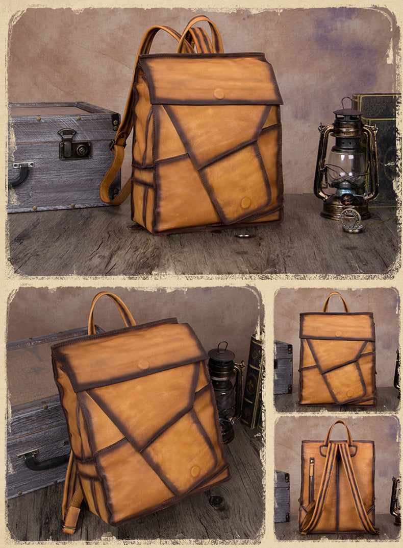 Genuine Leather Geometric Backpack Travel Bag – iLeatherhandbag