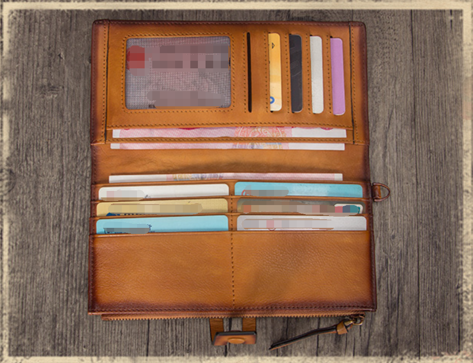 Retro Leather Billfold Long Pocketbook With Strap Wallet Purse ...