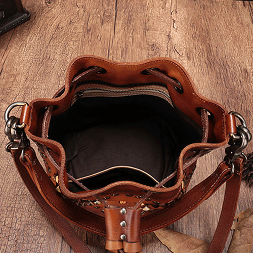 Rivet Western Drawstring Bucket Bag – iLeatherhandbag