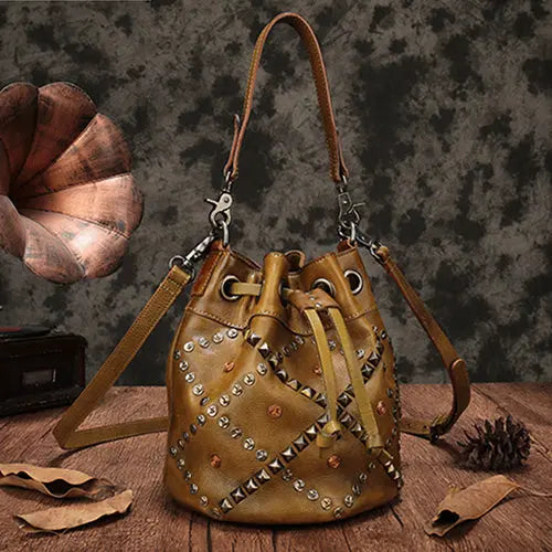 Rivet Western Drawstring Bucket Bag – iLeatherhandbag