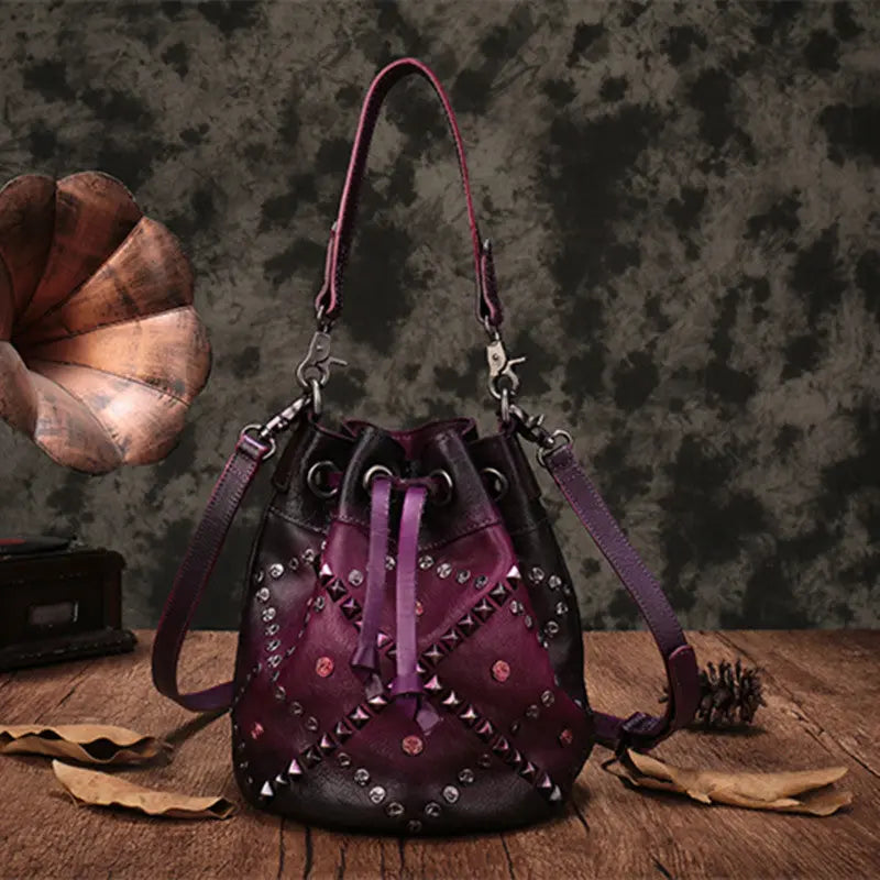 Rivet Western Drawstring Bucket Bag – iLeatherhandbag