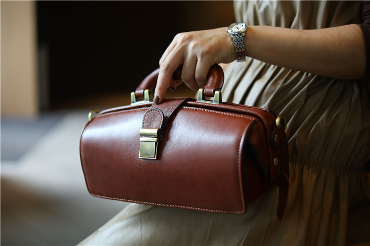 Women's Doctor Style Handbag Leather Doctor Bag Purse – iLeatherhandbag