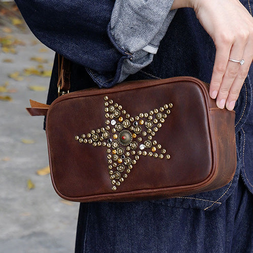 Star Genuine Leather Zip Square Bag For Women – iLeatherhandbag