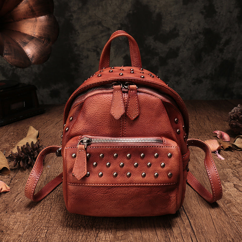 Studded Genuine Leather Mini Backpacks Bag For Women – iLeatherhandbag