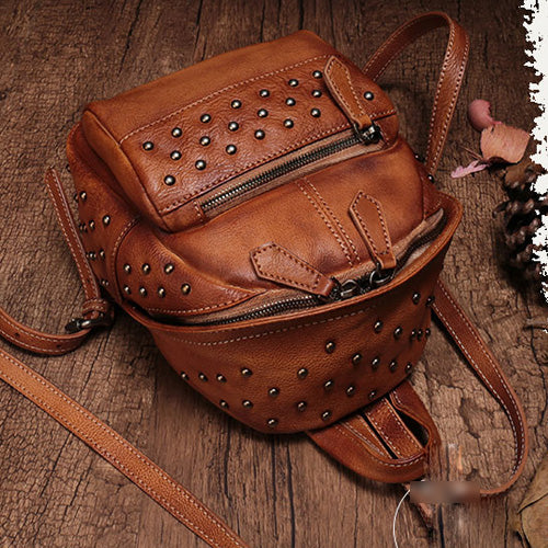 Studded Genuine Leather Mini Backpacks Bag For Women – iLeatherhandbag