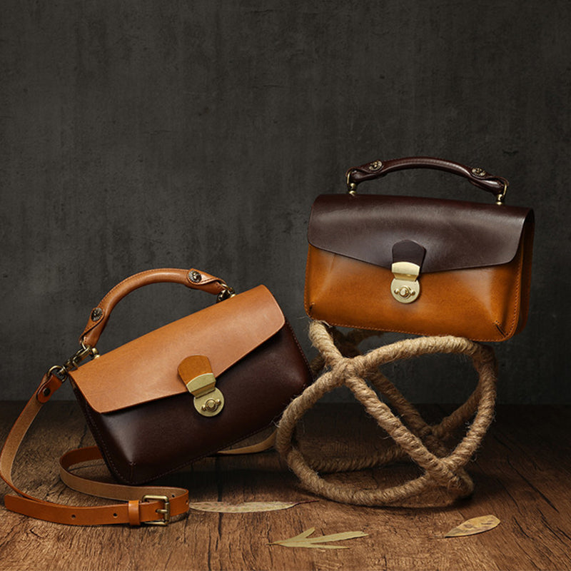 Women's Leather Small Handle Satchel Purse Bag – iLeatherhandbag