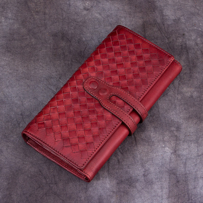 Retro Leather Cem Long Checkbook Womens Clutch Wallet Purse ...